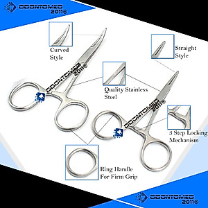 OdontoMed2011® Ultimate HEMOSTAT Set, 8 Piece Ideal for Hobby Tools, Electronics, 7.25", 5.5", 5", 3.5" ODM
