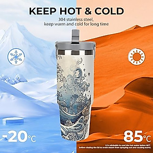 SYJTGDE Large Capacity Car Cup Blue Wave Style Fashionable Upgrade Car Cup Advanced And Beautiful Travel Cup