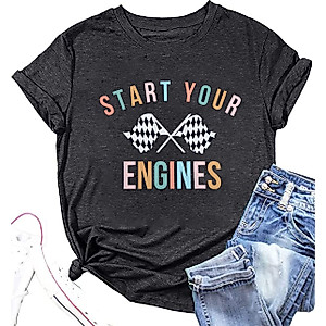 BANGELY Start Your Engines Tshirt Checkered Flag Racing Shirts Raceday Casual Unisex Short Sleeve Tee Tops