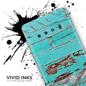 DesignSkinz Turquoise Chipped Paint on Wood Protective Vinyl Decal Wrap Skin Cover Compatible with The Samsung Galaxy S20 (Screen Trim & Back Glass Skin)