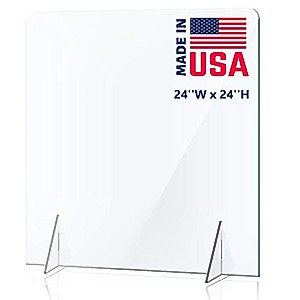 VARWANEO No Opening Sneeze Guard Panel for Counter and Desk, No Cutout Protective Plexiglass Shield, No Hole for Business, Office, School (24" W x 24" H)