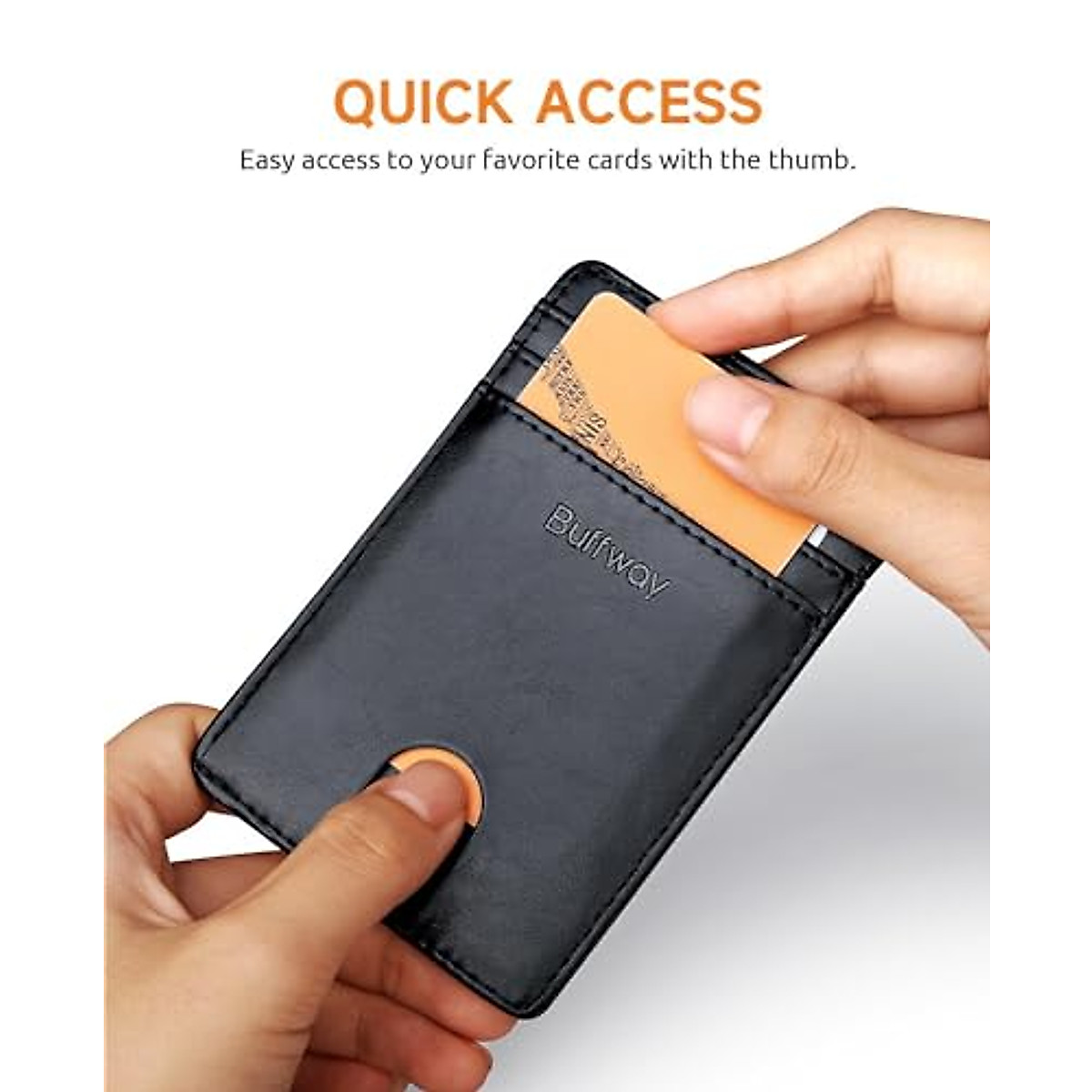 Buffway Mens Slim Wallet, Minimalist Thin Front Pocket Leather Credit Card Holder with RFID Blocking for Work Travel - Seattle Black