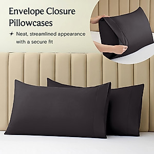 LuxClub Collection Pillowcases 2 Pack - Eco Friendly Wrinkle Free Cooling Pillow Cases with Satin Trim - Machine Washable Hotel Bedding Silky Soft - Black King