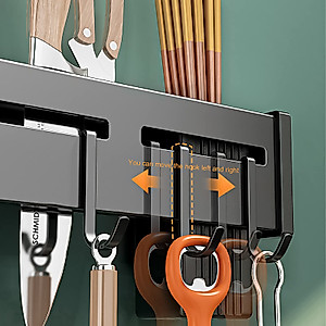 HST Kitchen Knife Holder for Wall, Stainless Steel Knife Blocker without knives，15.78 Inches Kitchen Knife Storage Organizer, Black