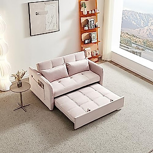 3 in 1 Convertible Sleeper Sofa Bed Twin Size ,55.5" Trundle Loveseat w/Pull-Out Couch and USB Chargers, Button Tufted Velvet Upholstered Futon Sofa & Couch for Limited Spaces Living Room Bedroom