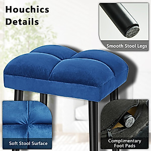 HOUCHICS Soft Vanity Stool Blue Ottoman Stool, Square Makeup Stool with Wooden Legs, Small Ottoman Stool Chair for Vanity, Modern Padded Sofa Seat Foot Rest Stool(Blue)