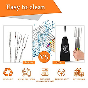 Totoose Extendable Marshmallow Roasting Sticks - Set of 8 Telescoping Smores Skewers & Hot Dog Forks with Wooden Handle for Fire Pit Campfire - 32 inch Stainless Steel BBQ Kit for Outdoor Camping