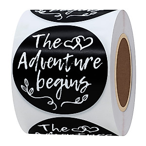 Hybsk The Adventure Begins Stickers -2 inch Round Stickers, for Craft Projects, Weddings and Baby Showers, Wedding Favors - Envelope Tags for Invitations, Gifts & Thank You Notes