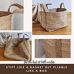 GooBloo Extra Large Handmade Woven Storage Basket 100% Jute Rope - 20” x 14” Tall Decorative Rope Basket for Living Room, Toys, Storage, Towels or Nursery - Wicker Baskets - Handmade Natural Hamper
