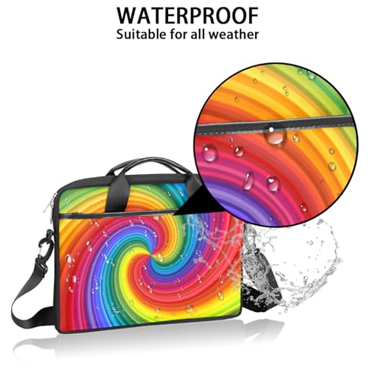 Coloful Tie Dye Laptop Computer Bag Waterproof Shoulder Messenger Bag 13-15 inch Durable Laptop Tote Bag with Shoulder Strap Handle Lightweight Crossbody Briefcase