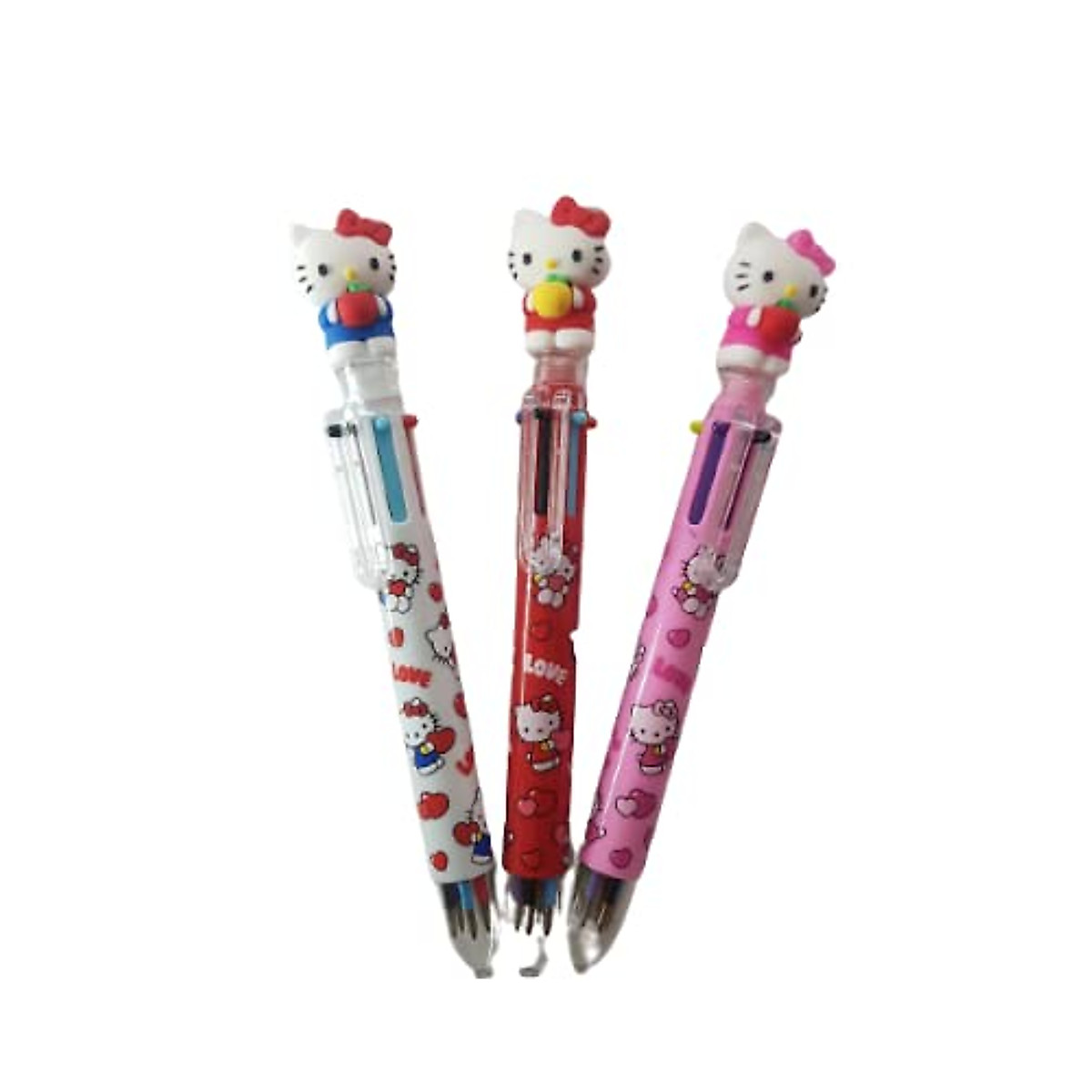 Hello Kitty 0.7mm 6-Color Multicolor Ballpoint Pen w/Hello Kitty Figure 1PC (Pink)