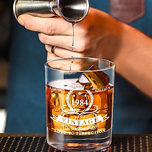 LIGHTEN LIFE 40th Birthday Gifts for Men 12 oz,1984 Whiskey Glass in Valued Wooden Box,Bourbon Glass for 40 Years Old Dad,Husband,Friend,40th Bday Gift Ideas,40th Birthday Decorations