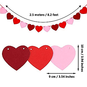 Tatuo 4 Sets Valentine's Day Heart Banners Felt Heart Garlands Holiday Hanging Decorations for Wedding Party Birthday Supplies (4)