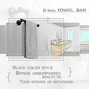 Fretech Black Hand Towel Holder，Hand Towel Bar Matte Black Hand Towel Rack 9Inch Bathroom Stable and Durable Stainless Steel Wall Mount Towel Ring Hb-105-D3
