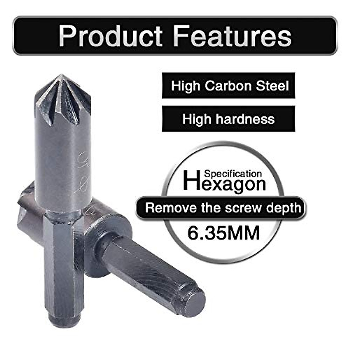 HOHXEN 1/4'' Hex Shank HSS 7 Flute Woodworking Countersink Drill Bit Set 82 Degree Chamfer Countersink Bit Carpentry Reamer 10mm/13mm