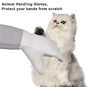 HLDD HANDLANDY Gardening Gloves for Women & Men, Leather Long Sleeve Rose Pruning Gloves, Thorn Proof Garden Work Gauntlet Animal Handling Gloves (Small, Gray)