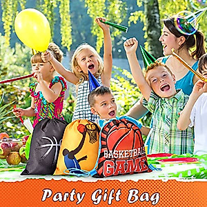18 Pcs Basketball Party Favor Sports Drawstring Present Bags Travel Basketball Goodie Bags Basketball Gym Gift Bags for Kids (12 x 14 Inch)