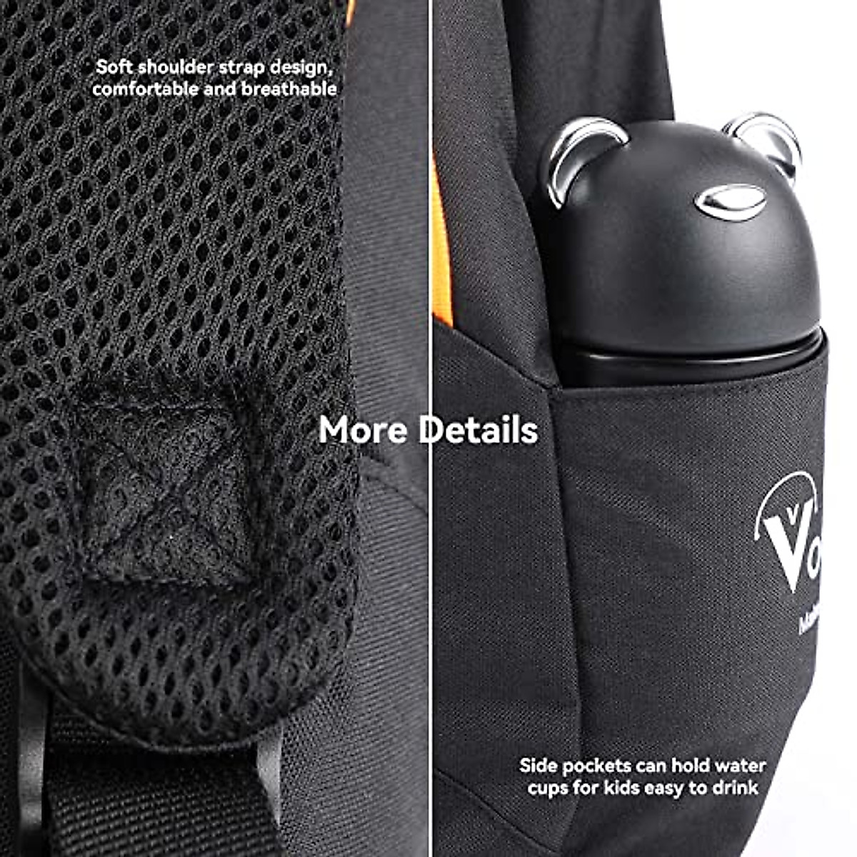 Voova Kids Backpack for Teen Girls Boys, Cute Mini Backpacks for Toddlers Preschool and Kindergarten, Waterproof Lightweight Small School Bookbag Fits 3 To 8 Years Old for School and Travel, Black