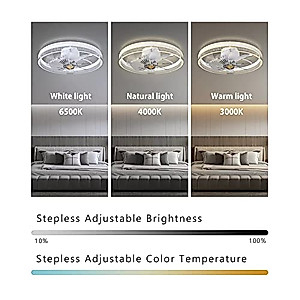 Ceiling Fans with Lights,20"White Modern Bladeless Ceiling Fans with Remote Control,Low Profile 3-Color Smart Ceiling Fan,Flush Mount Ceiling Fan 6-Wind Speed for Indoor/Kids Room/Bedroom/Living Room