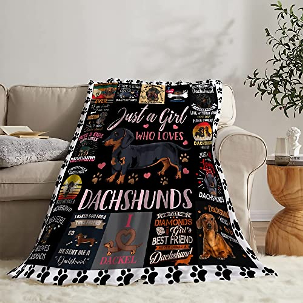 Dachshund Throw Blanket Dachshund Dog Pattern Blanket Super Soft Cozy Blanket Gifts for Women Men Dachshund Dog Lovers Warm Plush Fleece Blanket Home Decor for Couch Bed Chair Living Room 50"X40"