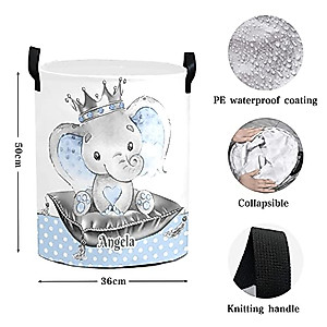Personalized Custom Elephant Laundry Baskets with Name Collapsible Clothes Storage Basket with Handle for Bathroom Bedroom Kitchen