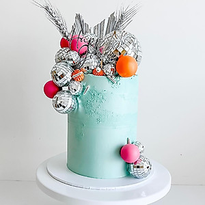 45 PCS 0.78Inch 1.57Inch 2.36Inch 3.54Inch Disco Ball Cake Decoration Ornaments Reflective Mirror Ball Cake Decoration 70s Disco Themed Party Decoration for Christmas Tree Dance Music