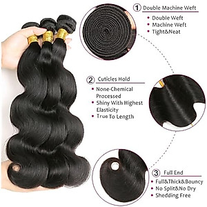 Body Wave Bundles 100% Unprocessed Brazilian Virgin Hair Bundles 20 22 24 inch Body Wave 3 Bundles Double Weft and Wave Bundles For Black Women Body Wave Human Hair Extensions