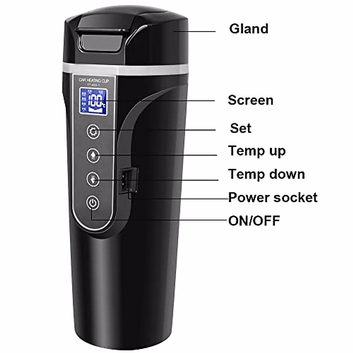 Funchic Heated Travel Mug Electric Coffee Warmer 12V Thermos Cup Intelligent Travel Mug with Temperature Control for Car