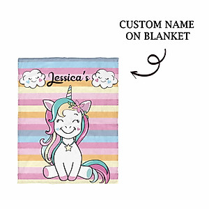 Personalized Fleece Throw Blanket for Kids Teens Boys Girls Baby Custom Name Magical Rainbow Blanket Newborn Infant Toddler Birthday Gift Super Soft 40"x50"