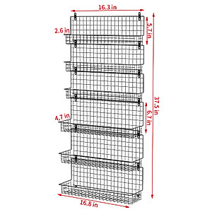 JKsmart 6-Tier Spice Rack Organizer with Door Hook, Wall Mounted & Over the Door Spice Racks for Kitchen Pantry Door Cabinet, Two Size, Large Capacity, Black