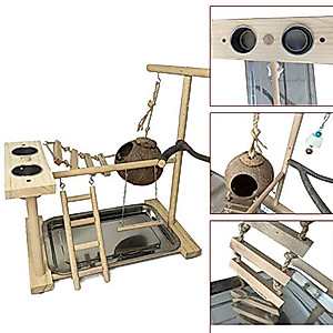 Hamiledyi Parrot Playground Bird Playstand Wood Perch Gym with Feeder Cups Toys Cockatiel Nest with Ladder for Conure Lovebirds