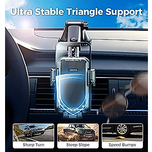 ADIUPUL Car Phone Holder Mount, Phone Mounts for Car 3 in 1 Universal Car Mount, Easy Clamp Hands Free Universal Fit for Dashboard Windshield Vent iPhone Samsung and More Phones