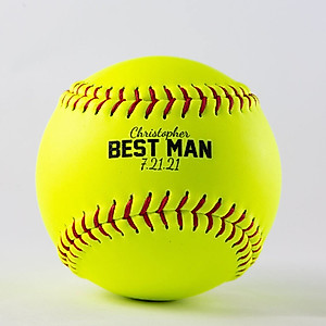 Buffalo Bottle Craft Personalized Yellow Softball, Groomsman Practice Softballs for The Best Man - Official Size- Custom Wedding Softball Proposal Gift Ring Bearer, Officiant