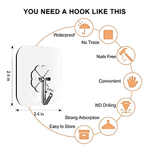 NileHome Adhesive Hooks for Hanging 12 Packs Heavy Duty Wall Hooks Removable Waterproof Bathroom Hooks Transparent Sticky Hooks for Kitchen Glass Door