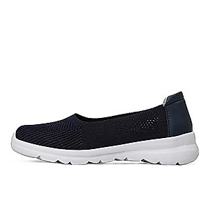 LLTMALL Women's Mesh Slip on Sneakers Comfortable Knit Ballet Flats Shoes Dark Blue 10