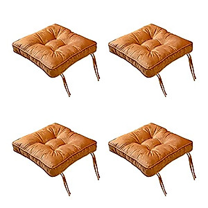 ZIBENE Set of 4 Dining Chair Cushions with Ties Soft Comfort Non Slip Square, Velvet Seat Cushions for Kitchen Chairs Washable, High Elastic Peal Cotton Extra Thick Filling Andti-Deformation Brown