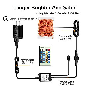 Moobibear LED Fairy String Lights 99ft 300 LEDs Dimmable Outdoor/Indoor Starry String Lights, Warm White Copper Lights with Remote Control for Garden Room Patio Party Valentines Day Decor 2Pack