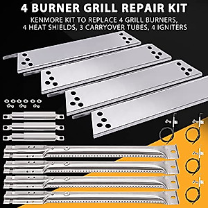 Hipoilk Grill Replacement Parts for Kenmore 415.16107110 122.16134110 415.16106210, Charbroil 463411911 463411512, Nexgrill 720-0783 720-0719BL, Grill Burners, Heat Plate Shield, Igniter