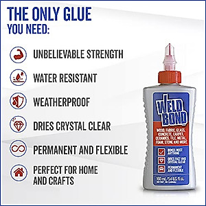 Weldbond All Purpose Glue, Bonds Most Anything! Non-Toxic Glue, Use as Wood Glue or on Glass Crafts Ceramic Mosaic Porcelain Tile Stone Fabric Carpet Metal & More. Dries Crystal Clear 5.4 oz / 160 ml