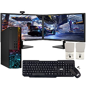 Computer Desktop PC, Intel Core i7, Siwa 8, 16GB RAM, 128GB SSD Boot + 1TB HDD, Dual 27 Inch Monitor, MTG Wireless Keyboard Mouse, MTG Speaker with Webcam, WiFi, Win 11 Home (Renewed)
