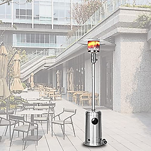 ROMONICA 48,000BTU Outdoor Patio Heater Tall Standing Hammered Finish Garden Outdoor Heater Propane Standing, Stainless steel outdoor space gas heater with wheels, Silvery - 8 set