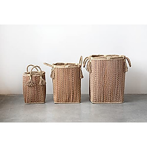 Creative Co-Op 14.25", 18" & 22" Handwoven Seagrass Handles & Tassels (Set of 3 Sizes) Baskets, Multicolor
