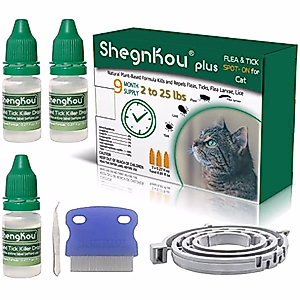 Cat Flea and Tick Treatment and Prevention, Effective Spot-On Made with Natural Formula, 2-25 lbs, (9 Month Supply)