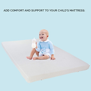 LuxyFluff 2-Inch Gel-Infused Memory Foam Mattress Topper for Cribs and Toddler beds, with Added Ventilated Removable Washable Bamboo Cooling Cover and Corner Straps – 52”x27”x2”