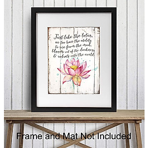Inspirational Zen Art Print - 8x10 Motivational Lotus Wall Art Photo - Unique Spiritual Home Decor for Yoga Studio, Bathroom, Bedroom - Gift for Women, Meditation Buddha Fans - Unframed Poster