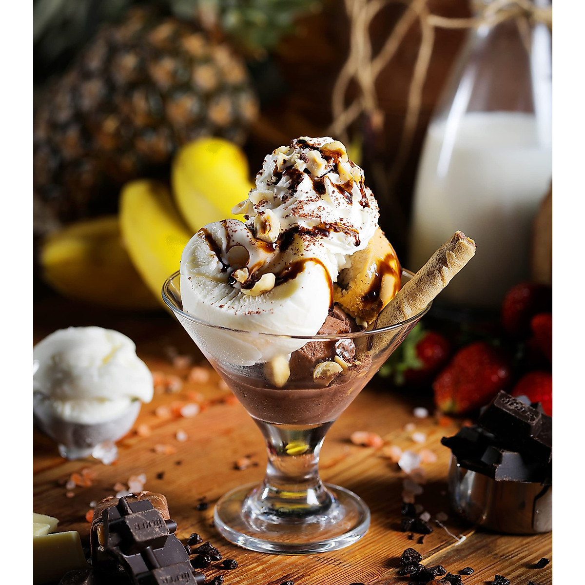 Glasia Set of 4 Glass Ice Cream Bowls and 4 Stainless Steel Spoons | Small Dessert Cups for Parfait Sundae Snacks Fruit | Mini Sorbet Glasses | Footed Trifle Tasters with Spoon for Parties