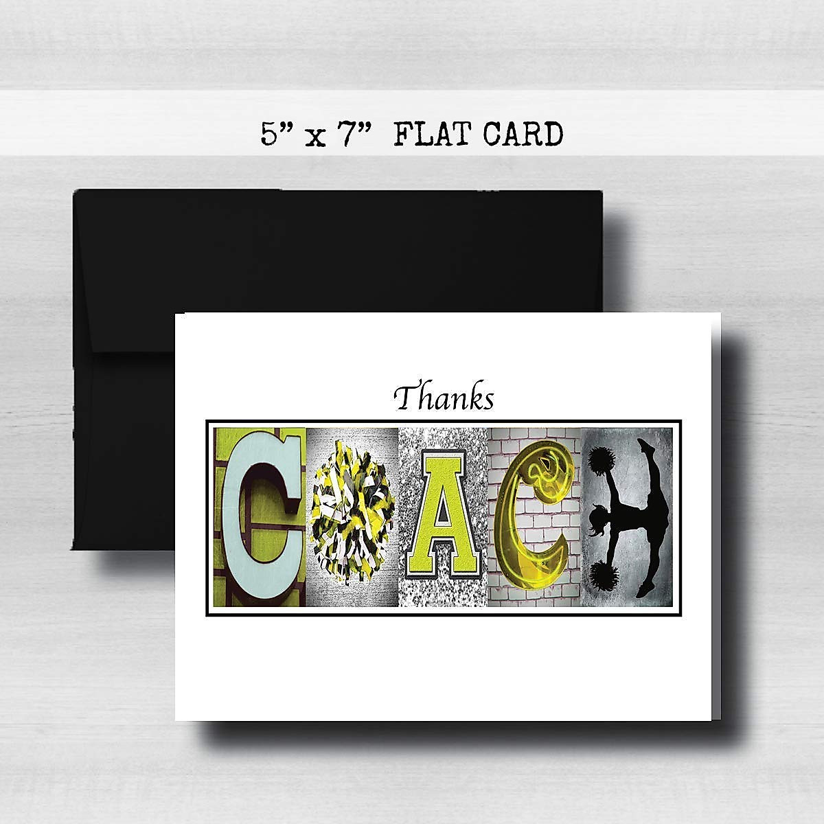 Personalized Cheerleading Yellow Coach Thank You Card, 5"x 7" FLAT CARD, Greeting Cards