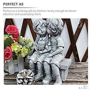 HANABASS Boy Kissing Girl Statue Sitting on Bench Figurine Kissing Couple Garden Sculpture Wife Gifts for Outdoor Lawn Yard Art Collection