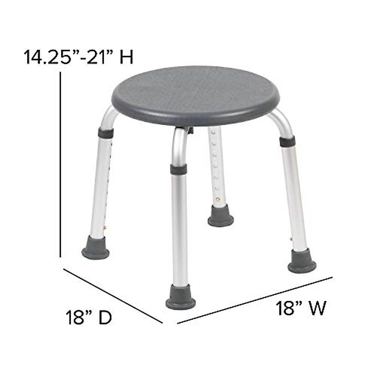 Flash Furniture HERCULES Series Tool-Free and Quick Assembly, 300 Lb. Capacity, Adjustable Gray Bath & Shower Stool