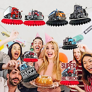 LIANGSS 8-Piece Heavy Duty Truck Theme Party Honeycomb Centerpieces for Kids-Semi Truck Theme Party, Baby Shower Party, Birthday Party, Traffic Party Honeycomb Tabletop Decorations for Boys and Girls